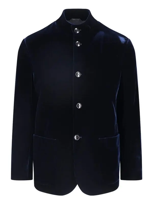 Giorgio Armani S Velvet Mandarin Collar Jacket - Blue