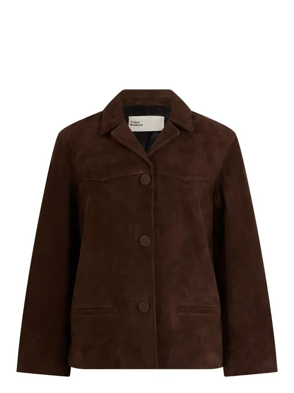 Tory Burch Goat Leather Button-front Jacket With Classic Collar - Brown