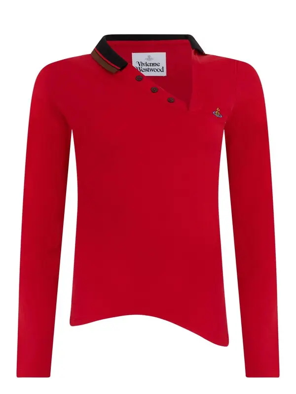 VIVIENNE WESTWOOD Long-sleeve Asymmetrical Neckline Polo Shirt - Red