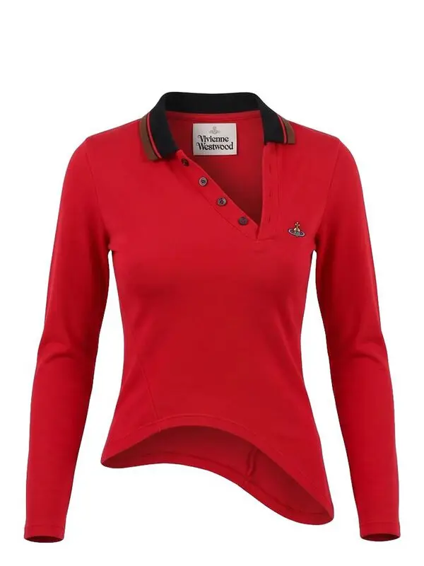 VIVIENNE WESTWOOD Long-sleeve Asymmetrical Neckline Polo Shirt - Red