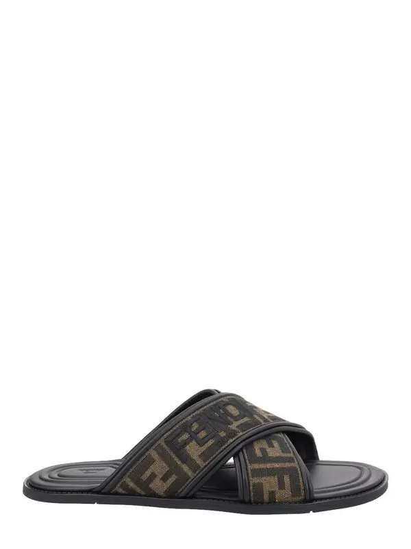 Fendi Logo Slide Sandals - Brown