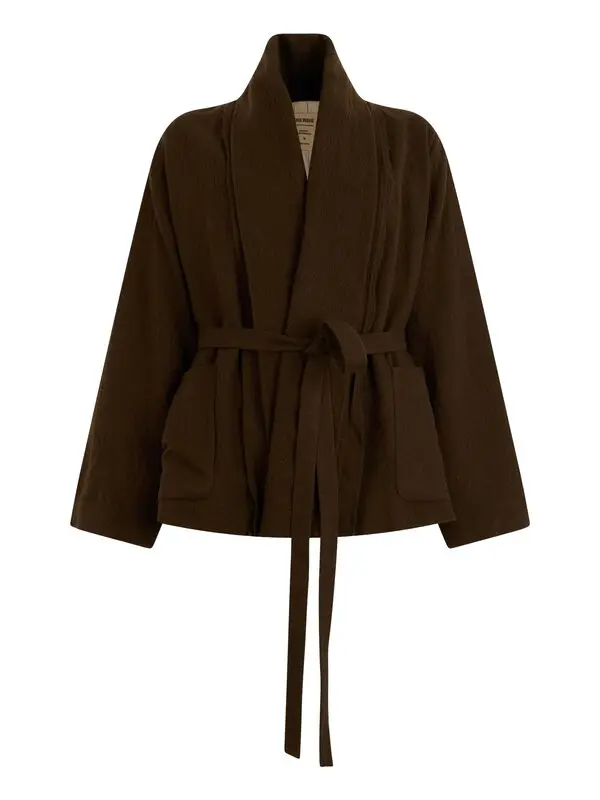 UMA WANG Virgin Wool Cape Jacket With Adjustable Waist Belt - Brown