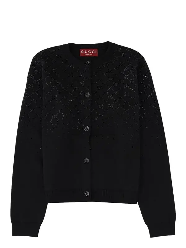 Gucci Wool-viscose Cardigan With Crystal Embellishments - Black
