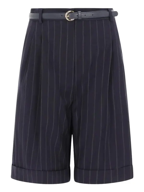 Max Mara Wool Bermuda Shorts With Belt - Blue