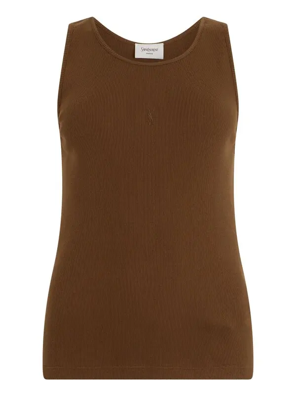 Saint Laurent Ribbed Cotton Sleeveless Top - Brown