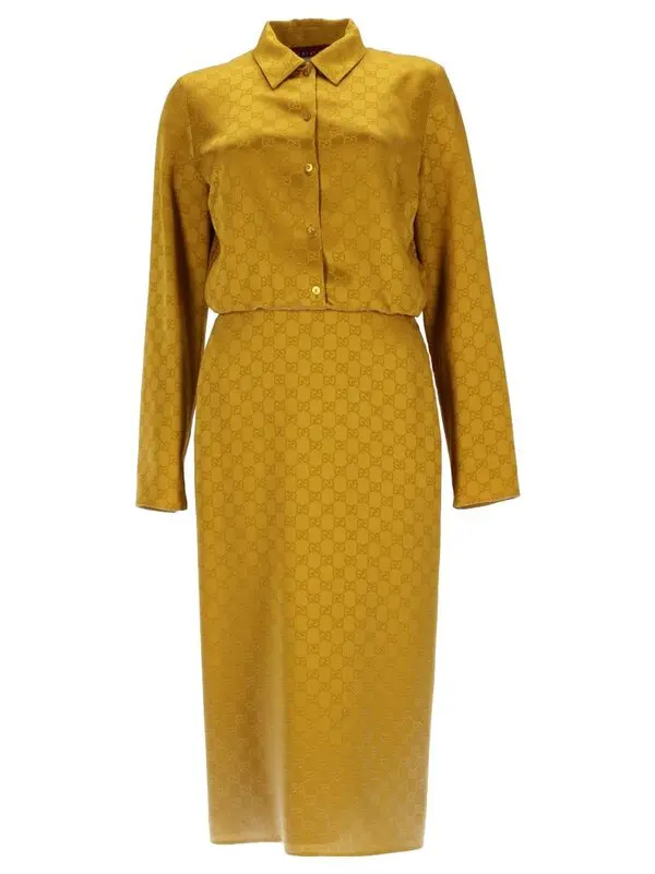 Gucci Mini Midi Dress With Shirt Detail - Beige