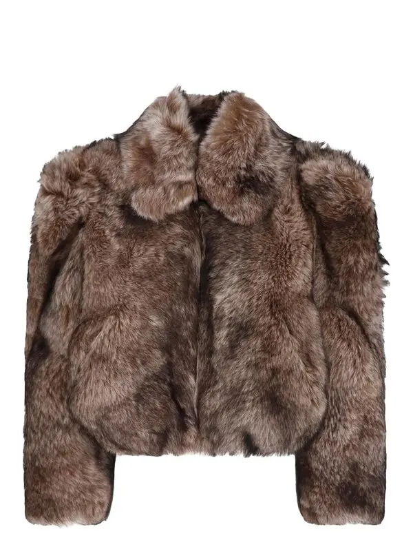 Chloé Cropped Fur Jacket With Oversized Collar - Brown