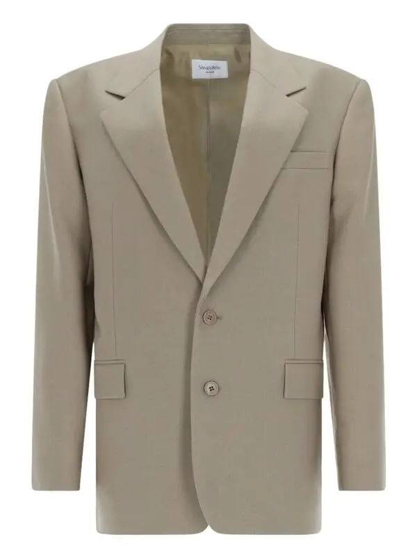 Saint Laurent Single-breasted Wool Blazer With Silk Blend - Beige