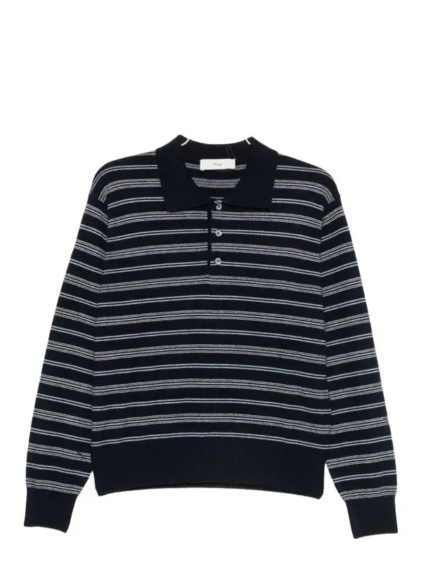 DUNST Wool Blend Striped Polo Shirt - Blue