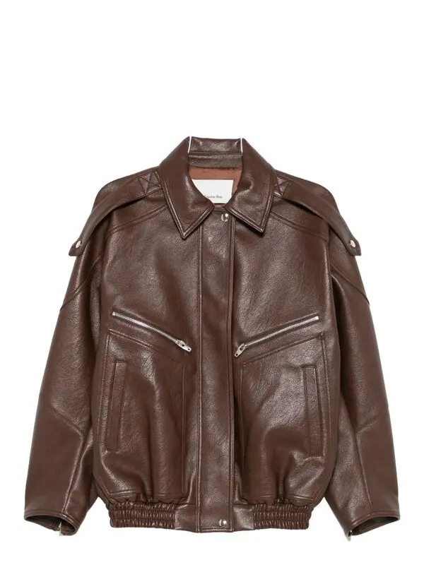 THE FRANKIE SHOP Hudson Faux Leather Bomber Jacket - Brown