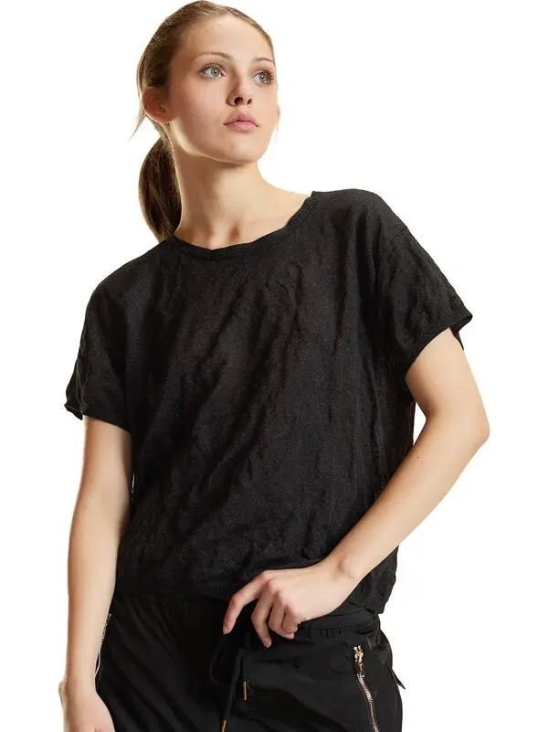 Cynthia Rowley Metallic Knit T-shirt - Black