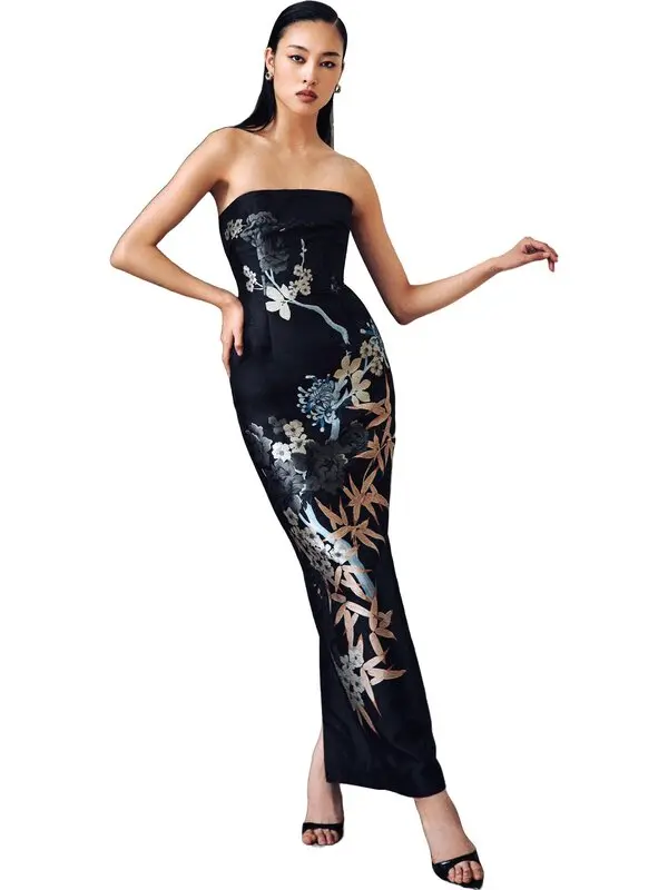 SAU LEE Ilsa Jacquard Gown - Black Multi