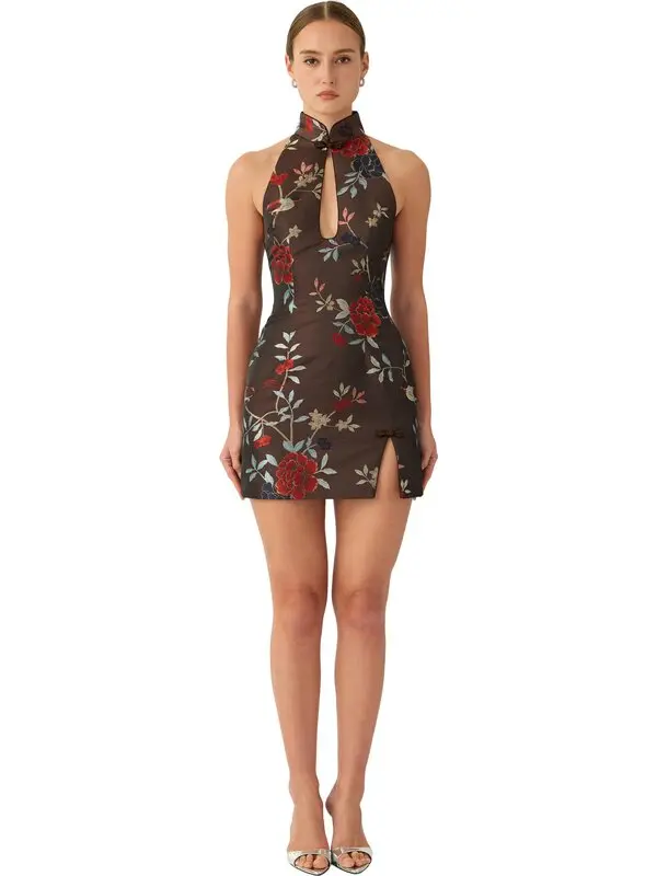 SAU LEE Eva Jacquard Mini Dress - Brown Multi
