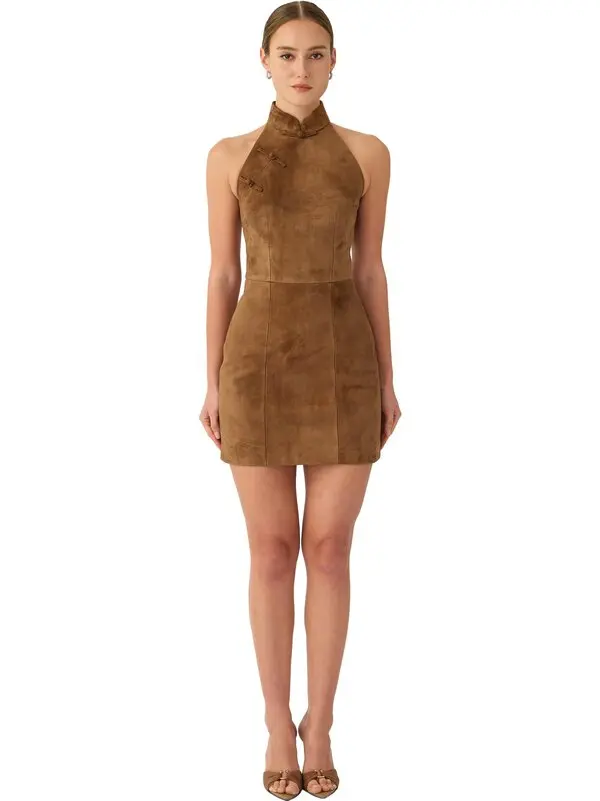 SAU LEE Tilda Suede Dress - Brown