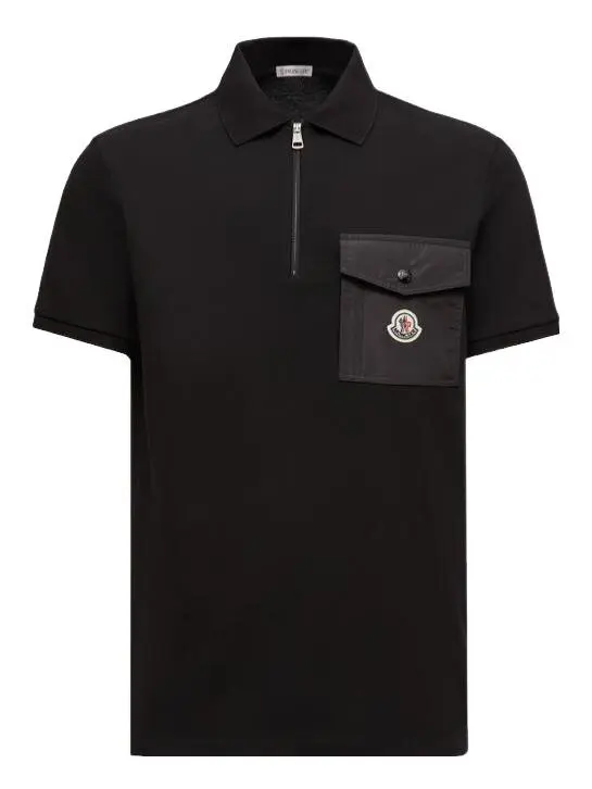 Moncler Logo Patch Zip Detailed Polo Shirt - Black