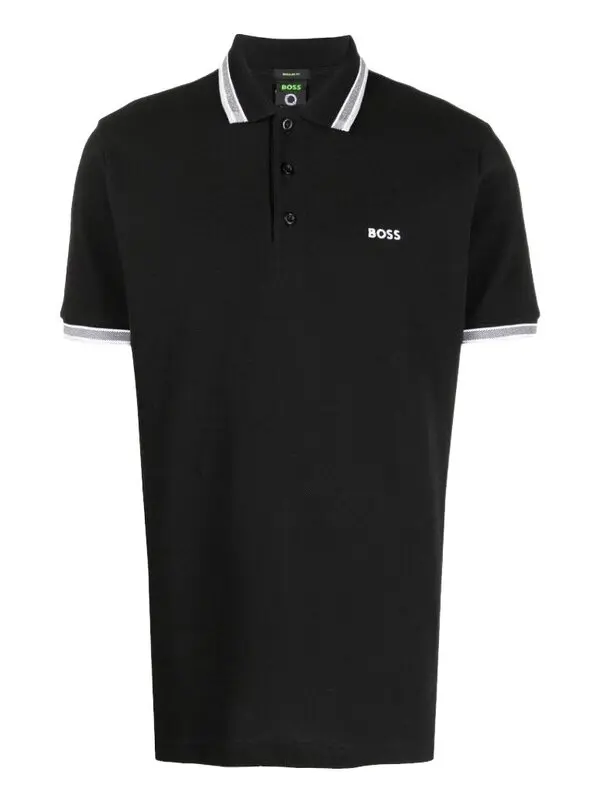 Hugo Boss Logo Embroidered Short-sleeved Polo Shirt - Black