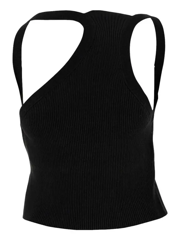 Jacquemus Asymmetric Knitted Crop Top - Black