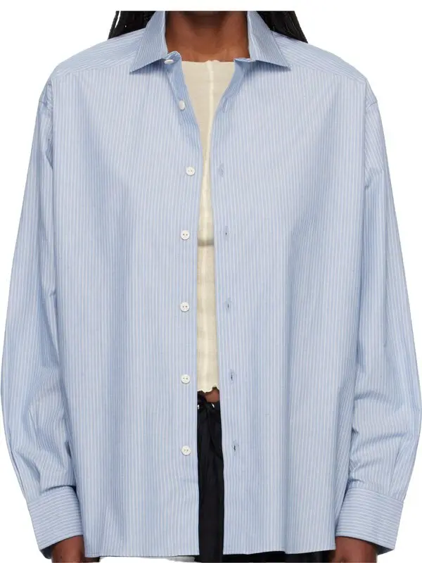 BASERANGE Claude Striped Button Shirt - Blue