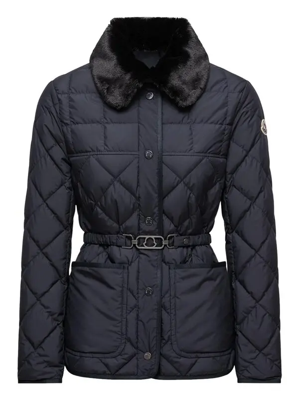 Moncler Cygne Faux Fur-trimmed Short Down Jacket - Navy Blue