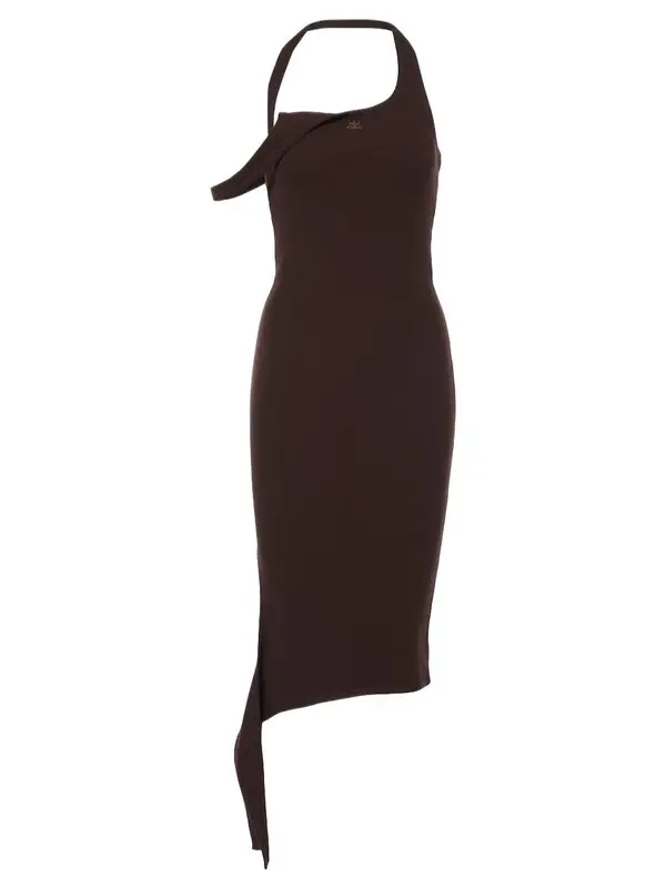 COURREGES Undressed Ribbed-knit Midi Dress - Chocolate