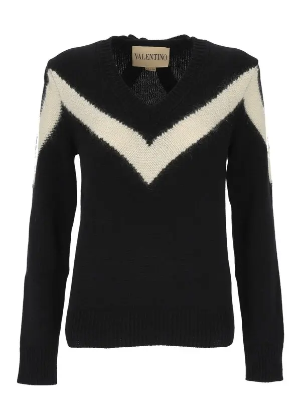 Valentino Garavani Long-sleeved V-neck Sweater - Black