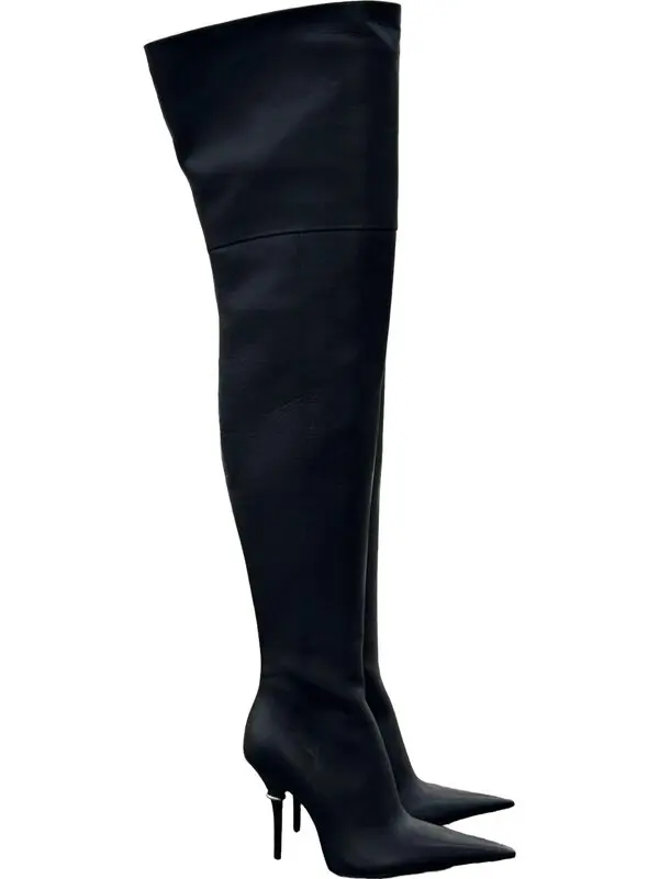Balenciaga Pointed-toe Thigh High Stiletto Boots - Black
