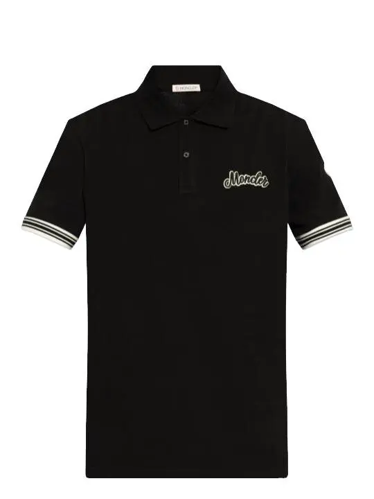 Moncler Logo Embroidered Short-sleeved Polo Shirt - Black