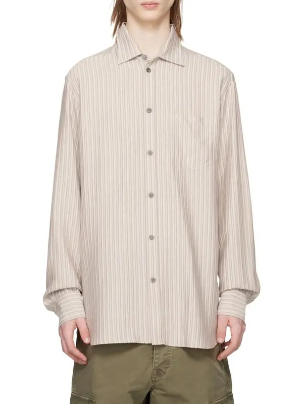 GOLDEN GOOSE Viscose-blend Linen Shirt With Striped Pattern - Gray