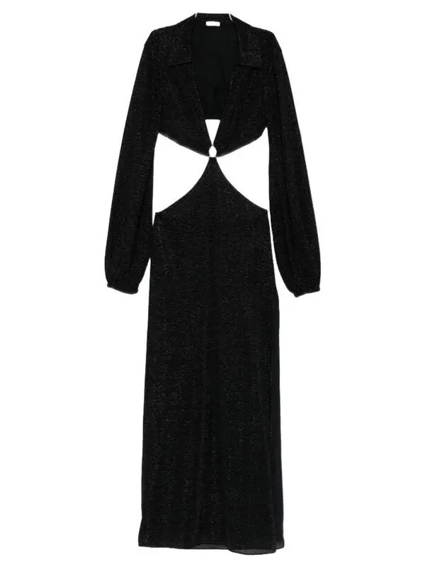 Oseree Metallic Long-sleeved Cut-out Dress - Black