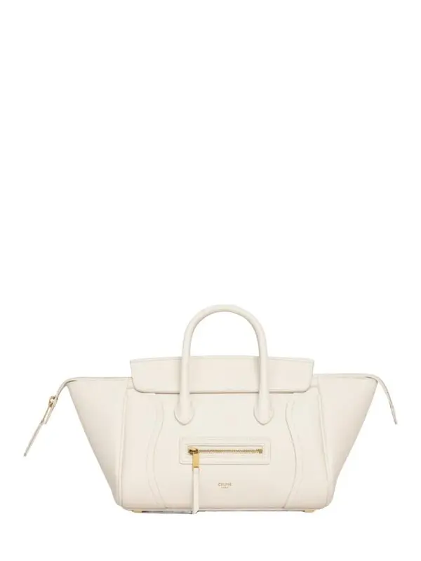 Celine Little Luggage Handbag In Grained Calfskin - White
