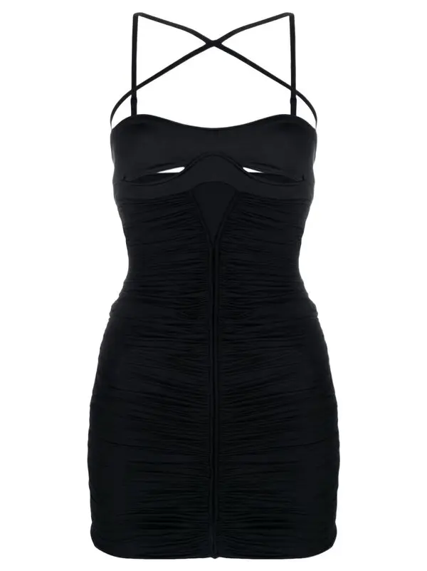 MUGLER Cut-out Detail Ruched Minidress - Black