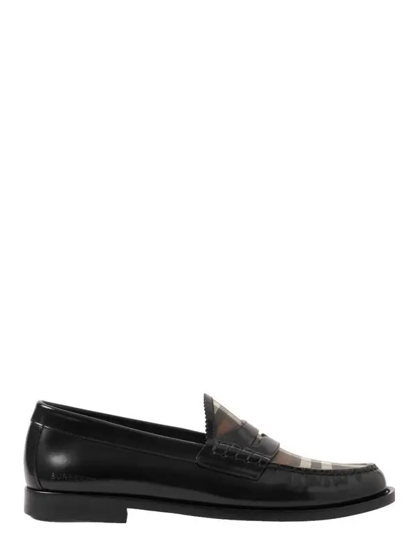 Burberry Checked Panel Leather Loafers - Black