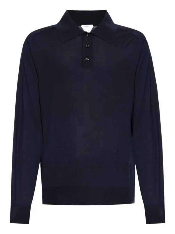 Bottega Veneta Long Sleeved Knitted Polo Shirt - Navy Blue