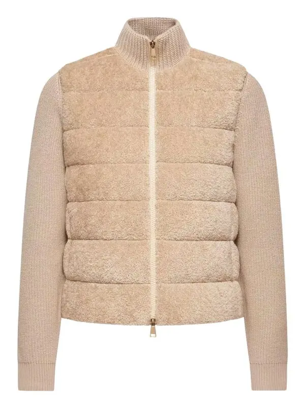 Moncler Padded Teddy Wool Zip-up Cardigan - Light Beige