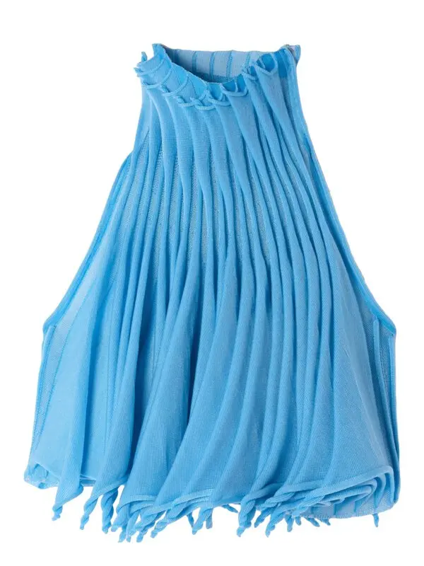 Alaïa Short Pleated Turtleneck Top - Blue