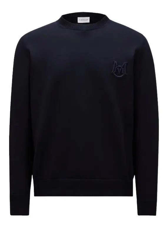 Moncler Logo Embroidered Long-sleeved Sweater - Midnight Blue