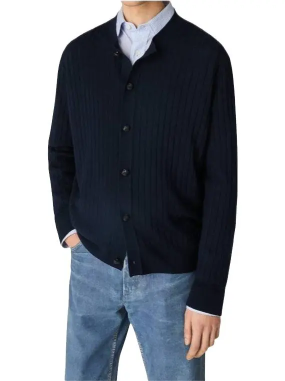 Bottega Veneta Wool Rib Cardigan - Abyss