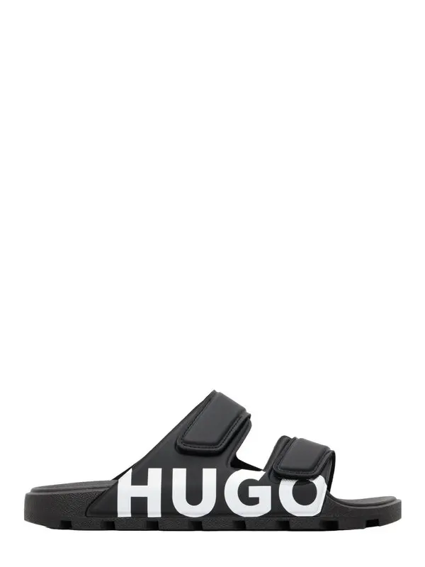 Hugo Boss Logo Double-strap Slippers - Black