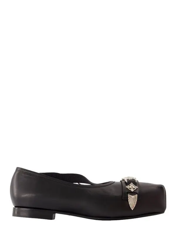 Toga Metallic Detail Square-toe Ballerina - Black