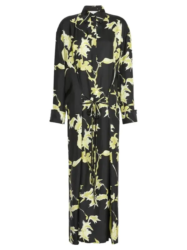 Sportmax Floral Print Long Sleeve Maxi Dress - Black