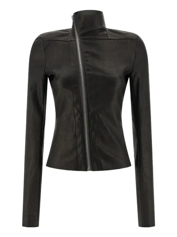 Rick Owens High Neck Zip-up Leather Jacket - No