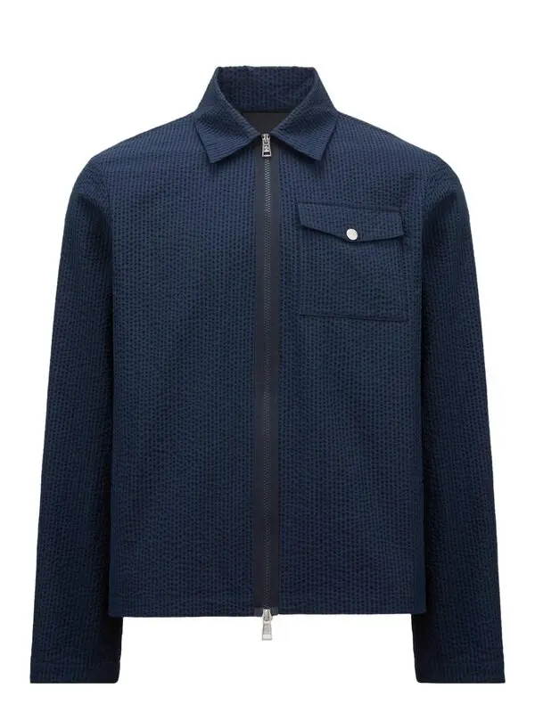 Moncler Seersucker Zip-up Shirt Jacket - Dark Blue
