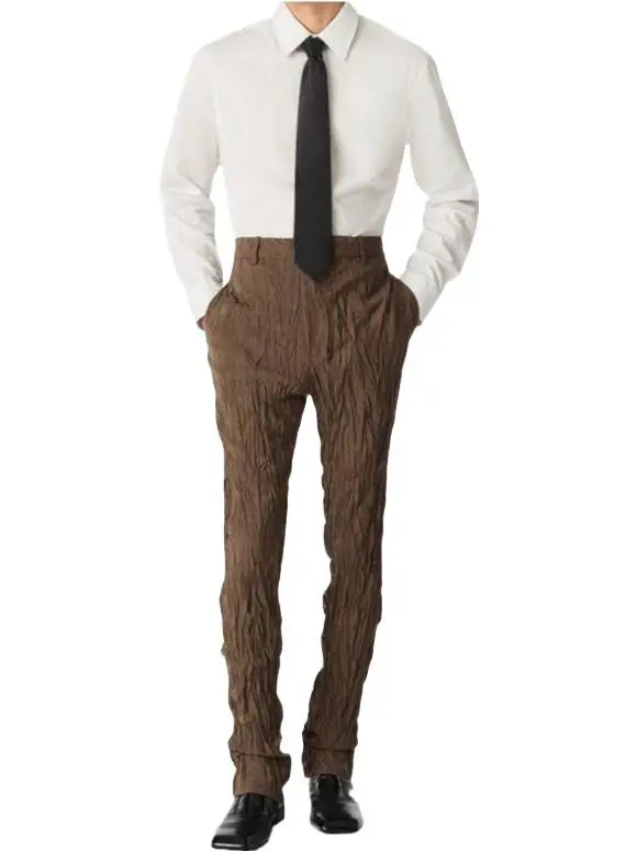 Bottega Veneta Crushed Wool Slim Trousers - Brown