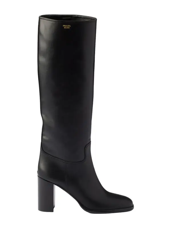 Prada Leather Knee High Boots - Black