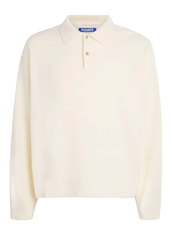 PICANTE Boucle Hover Long-sleeve Polo Shirt - Beige