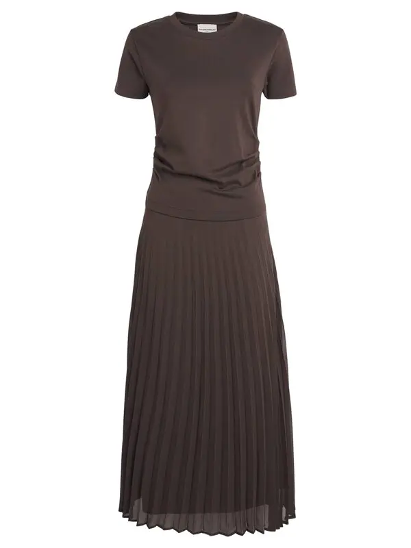 Claudie Pierlot Ruched Pleated-skirt Midi Dress - Brown