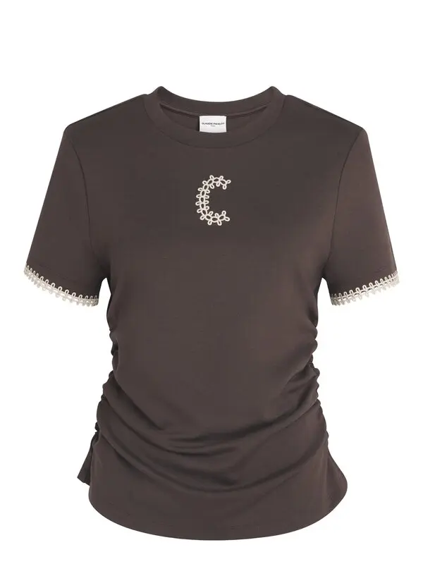 Claudie Pierlot Embroidered Logo Ruched T-shirt - Brown