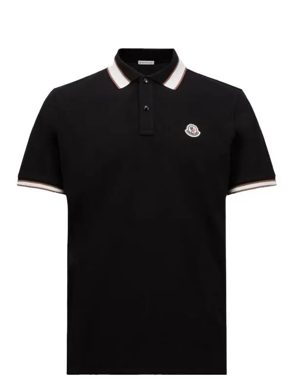 Moncler Logo Patch Short Sleeved Polo Shirt - Black