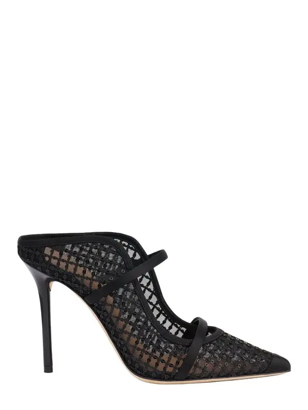 MALONE SOULIERS Sequin Mesh Maureen Heeled Mules 100 - Black