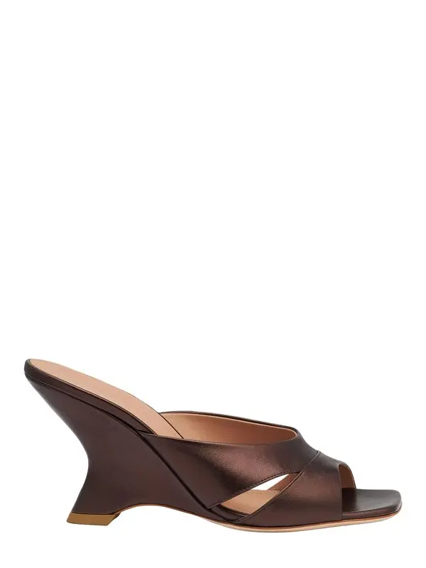 MALONE SOULIERS Metallic Leather Lourdes Wedge Mules 85 - Brown